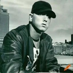 Vintage photo of Eminem in his early career with a unique fish-eye ...