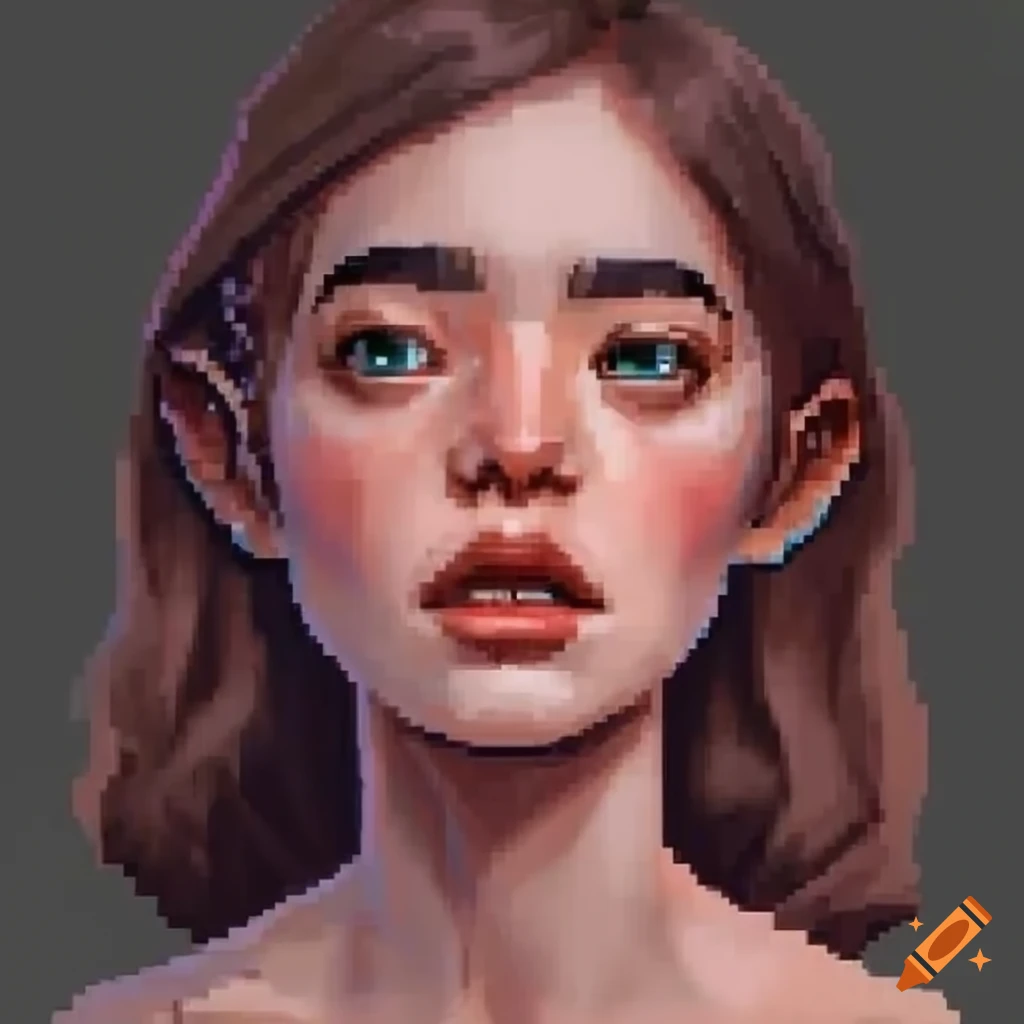 Detailed realistic pixel art of a girl character in a video game on Craiyon