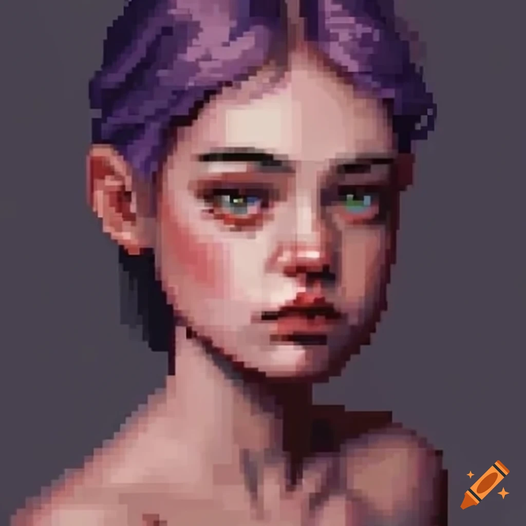 Detailed 32-bit pixel art character of a girl in a video game aesthetic