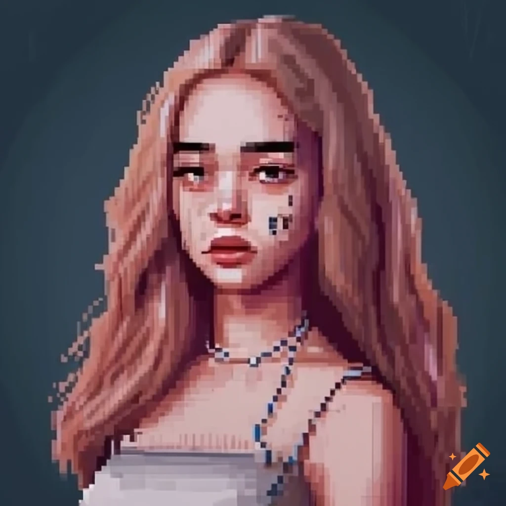 Detailed pixel art character of a girl with long hair on Craiyon