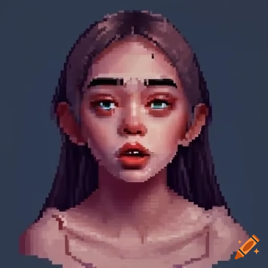 Detailed pixel art character of an aesthetic girl on Craiyon