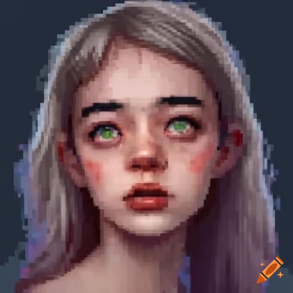 Detailed realistic pixel art of a girl character in a video game