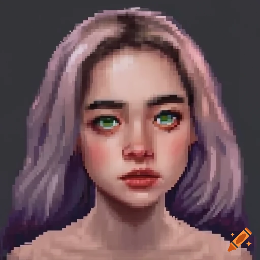 Detailed pixel art character of a girl with long hair on Craiyon