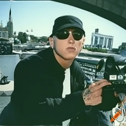 Vintage photo of Eminem in his early career with a unique fish-eye ...