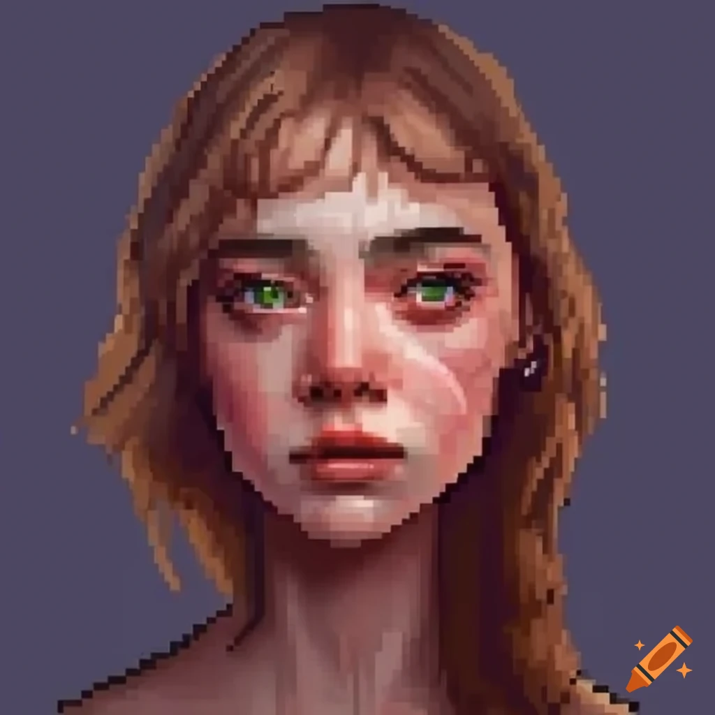 Detailed realistic pixel art of a girl character in a video game