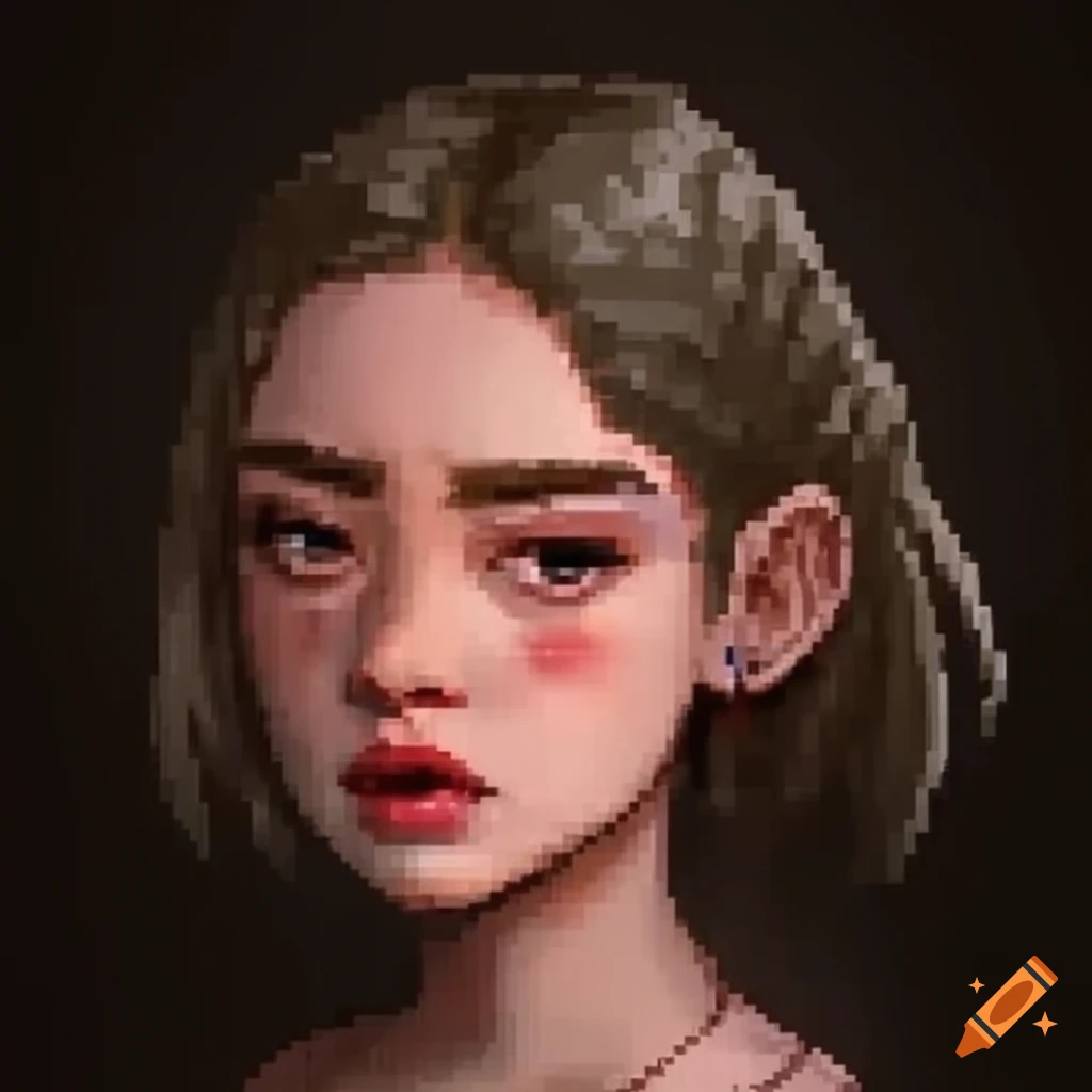 Detailed pixel art character of a girl in aesthetic video game style