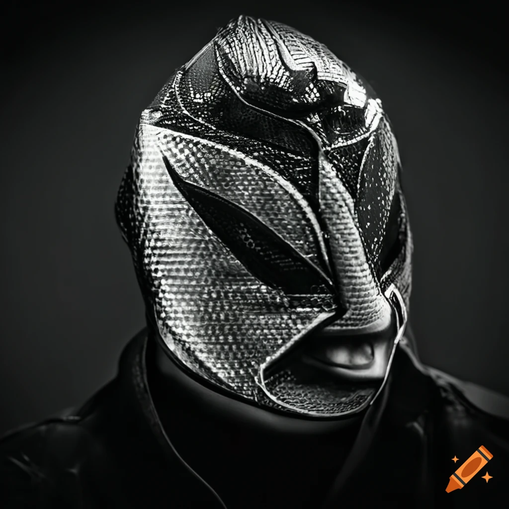 Intricately patterned carbon fiber luchador mask with a gothic twist in ...