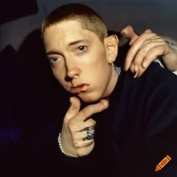 Vintage photo of Eminem in his early career with a unique fish-eye ...
