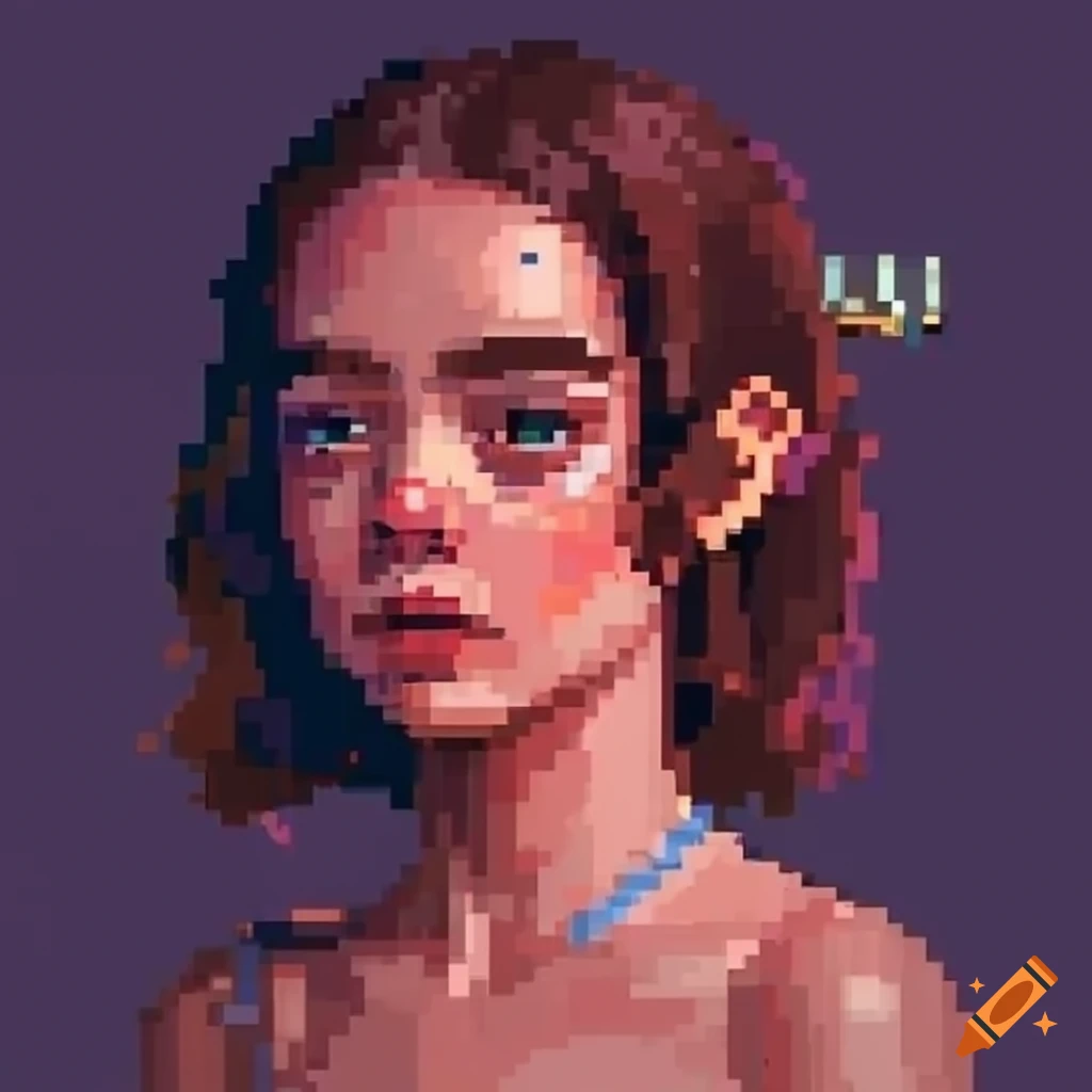Detailed pixel art character of a girl in aesthetic video game style
