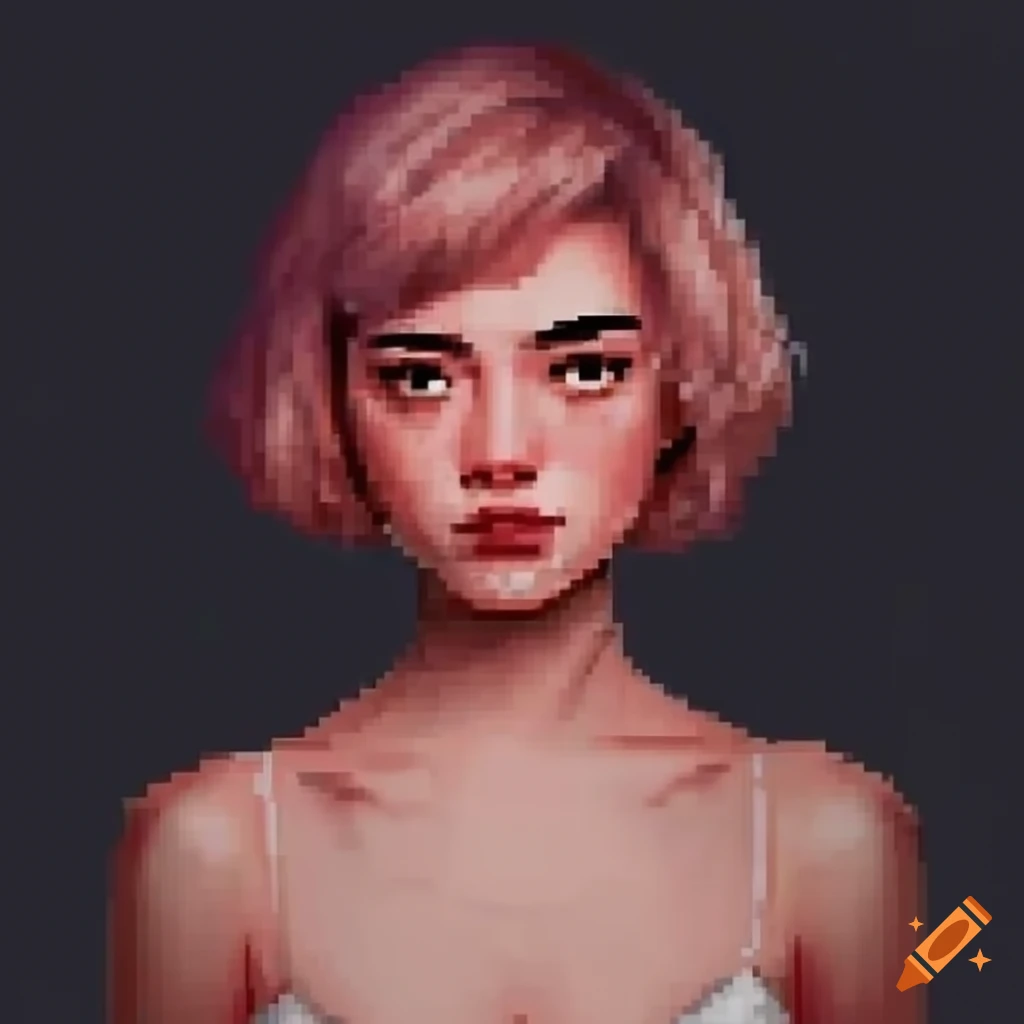 Realistic pixel art character of a girl with short hair in a video game aesthetic on Craiyon