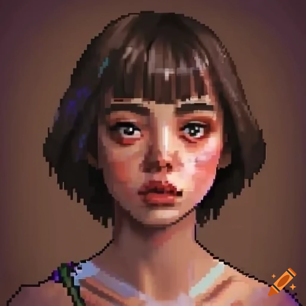 Detailed pixel art character of a girl in a video game aesthetic