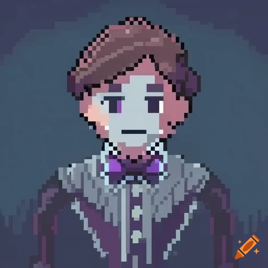 Pixel art of a young man in Victorian clothes with a slightly invisible ...