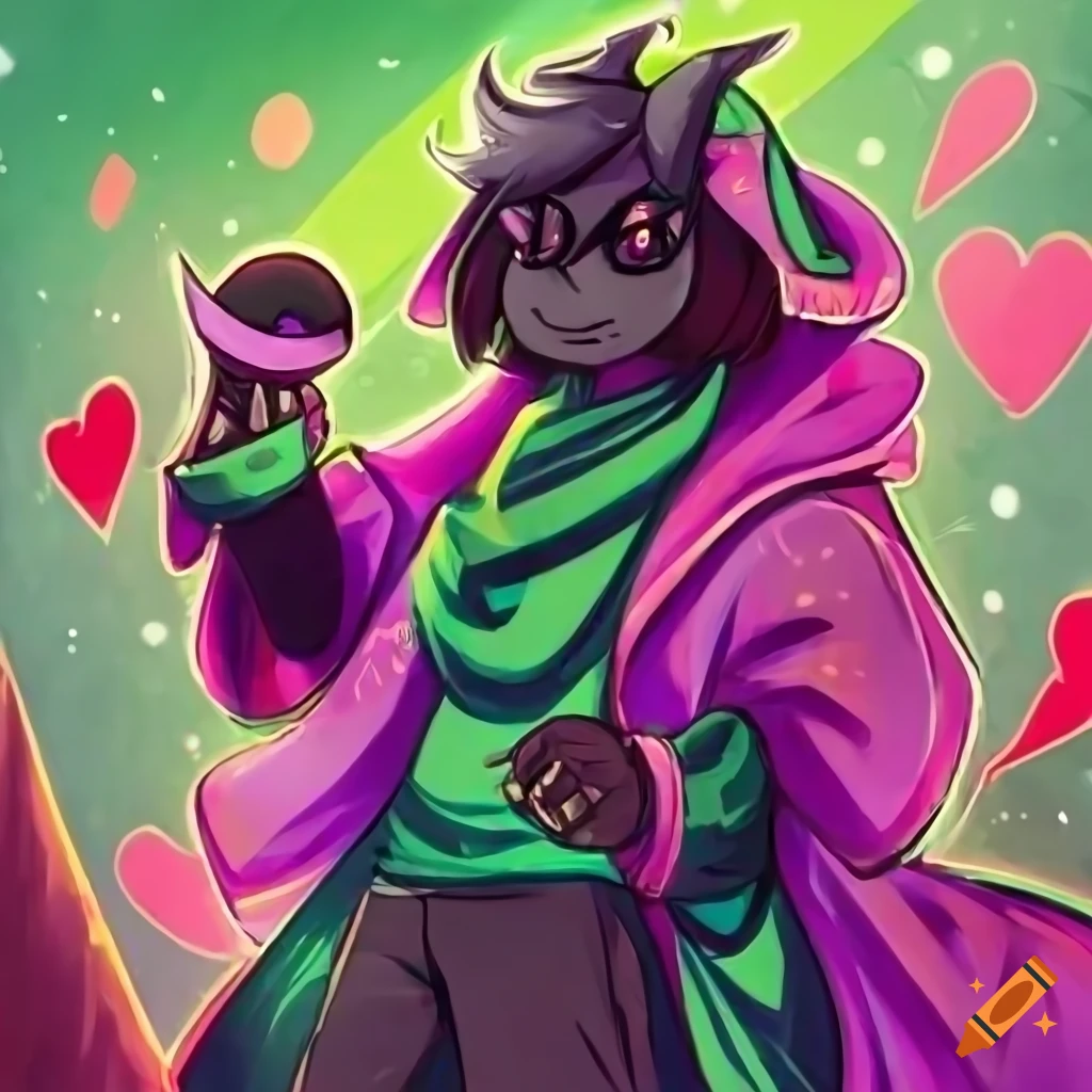 Ralsei, anthro goat boy with green robe and round glasses on Craiyon