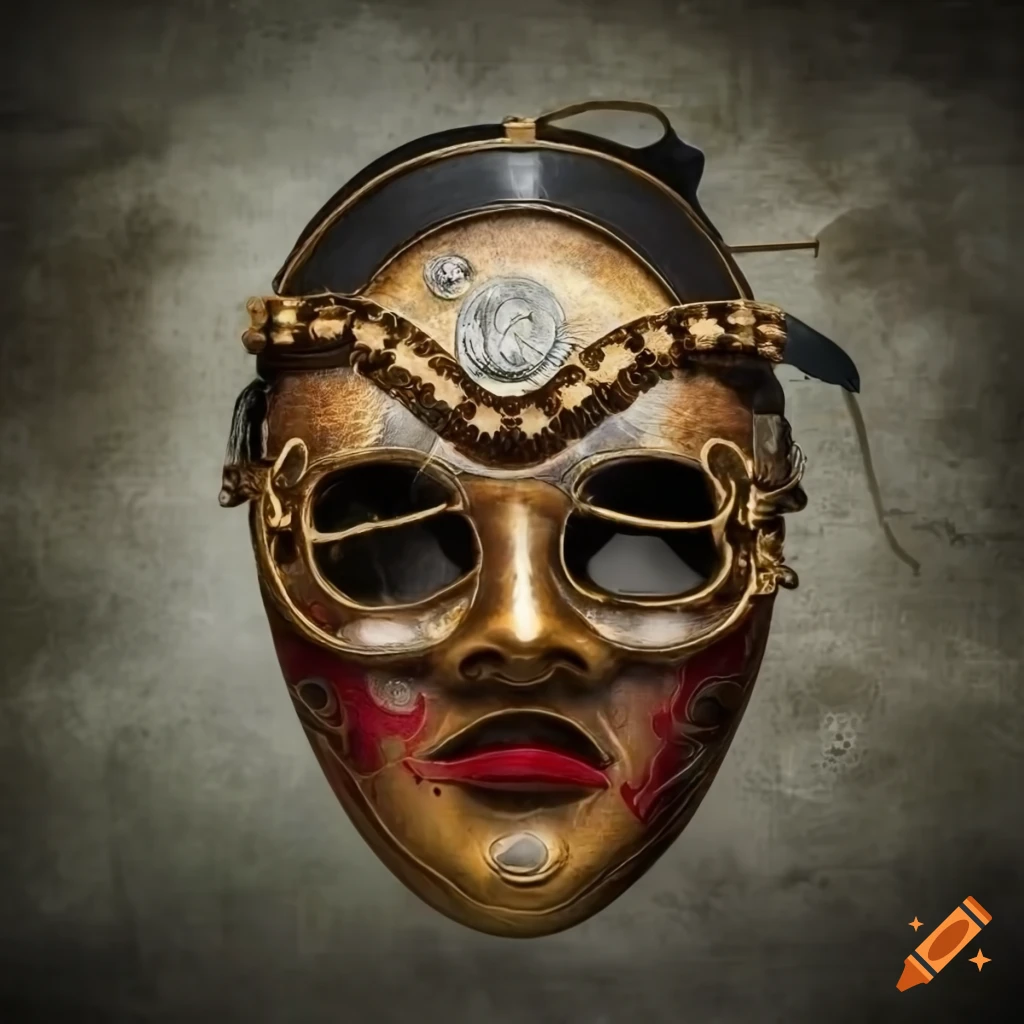 Traditional korean mask with steampunk aesthetic on asian textured ...