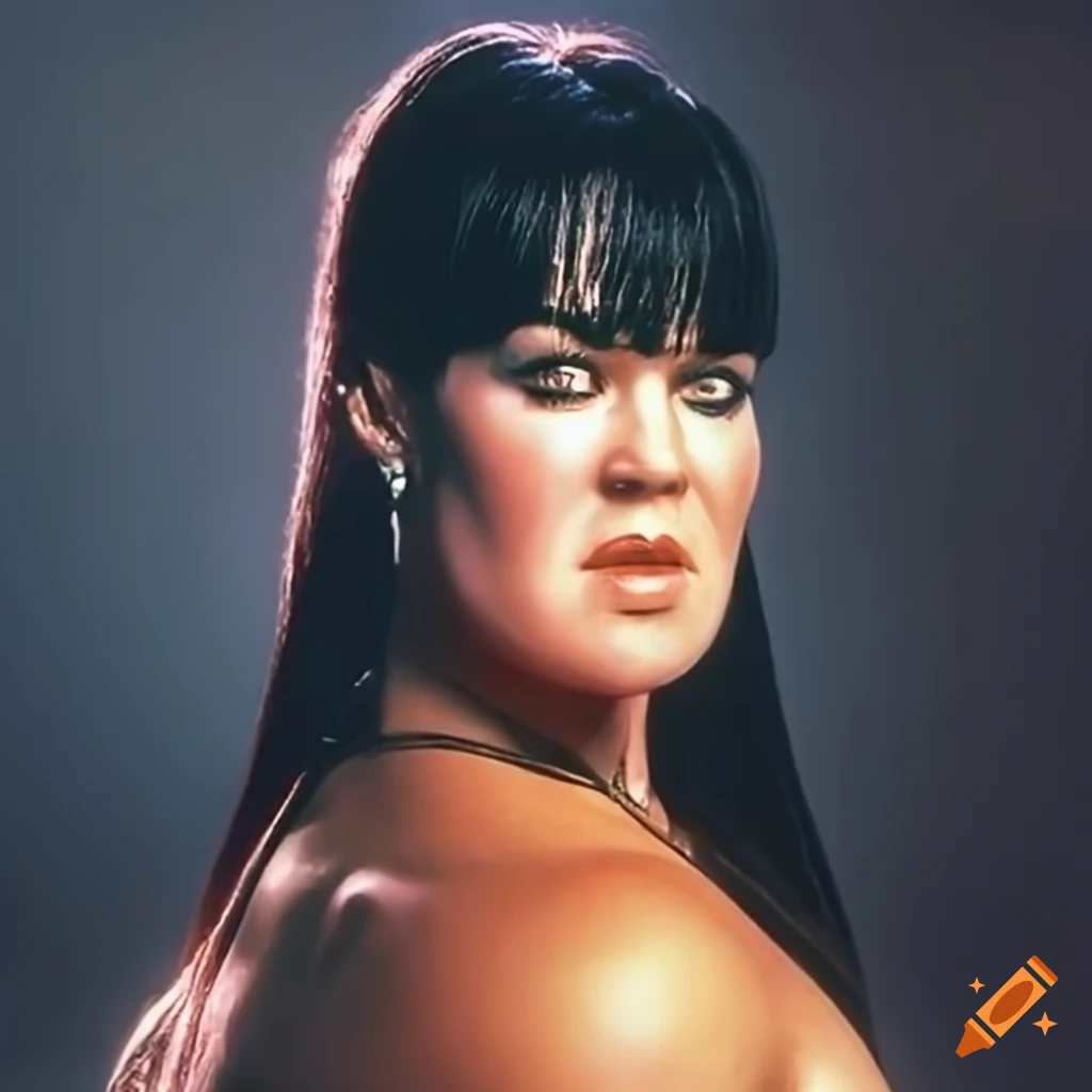 Chyna 1996 with a strong and confident gaze from ringside on Craiyon
