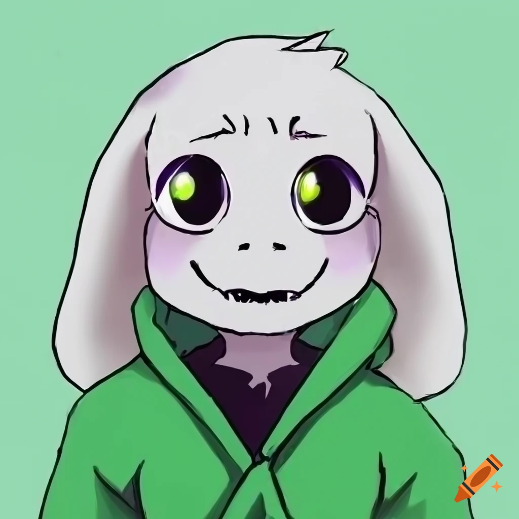 Asriel Dreemur wearing green robe and round glasses in chibi style on ...