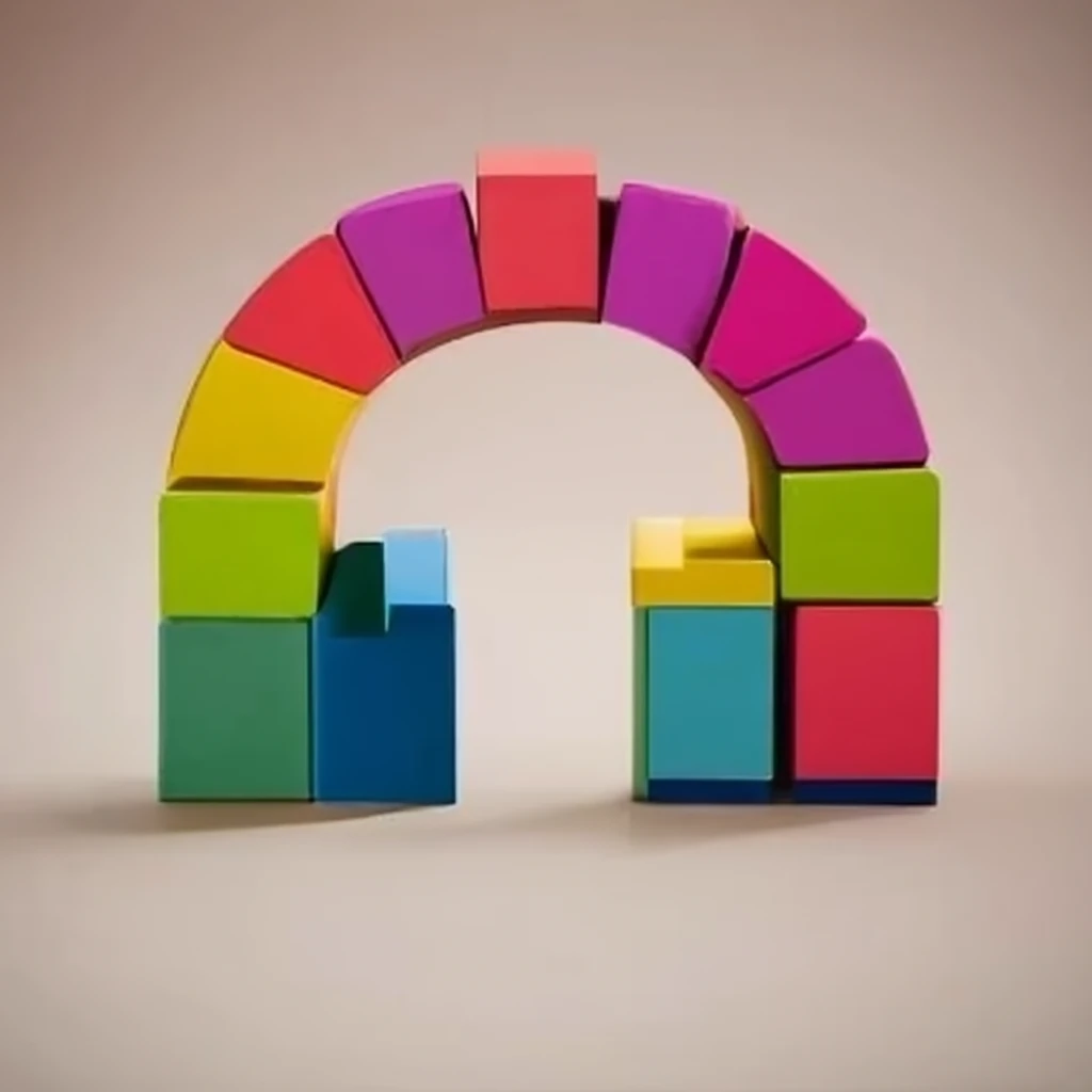 Colorful wooden toy blocks with a couple arches on Craiyon
