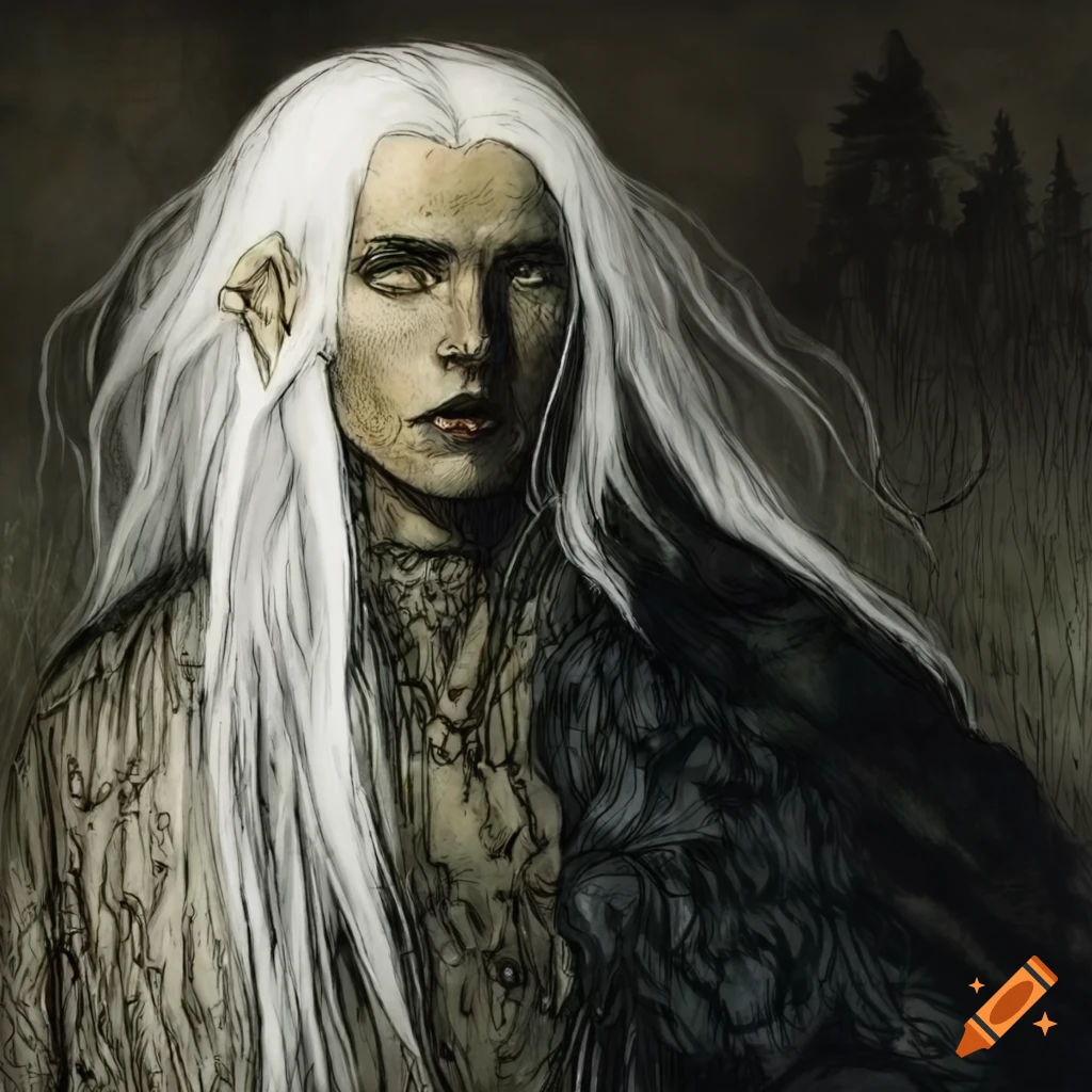 Illustration of determined male elf in Middle-earth forest on Craiyon
