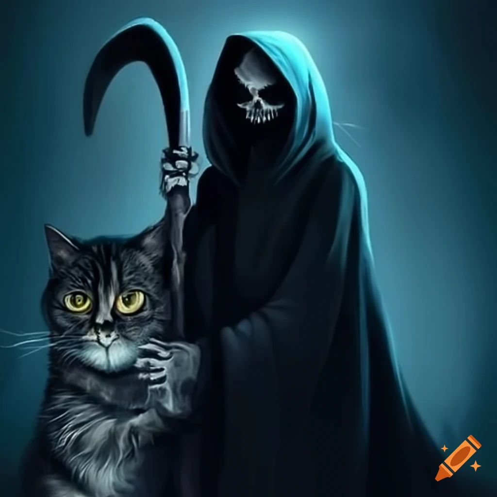 Illustration of the grim reaper with a cat