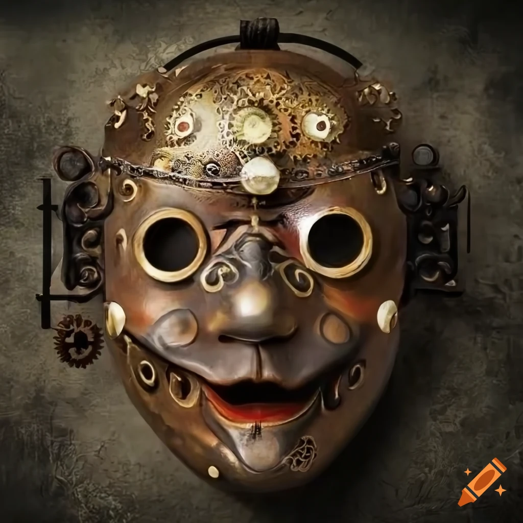Traditional korean mask with a steampunk aesthetic on asian textured ...
