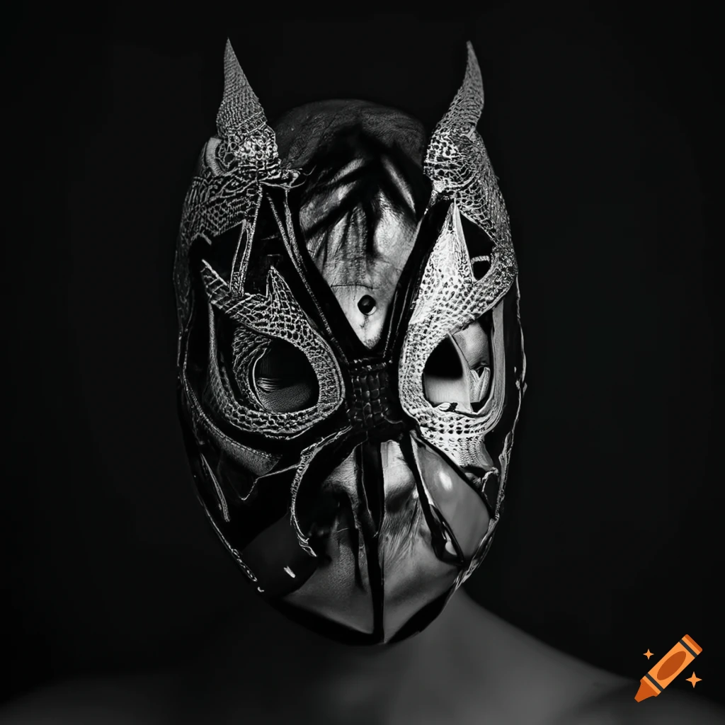 Intricately patterned carbon fiber luchador mask with a gothic twist in ...