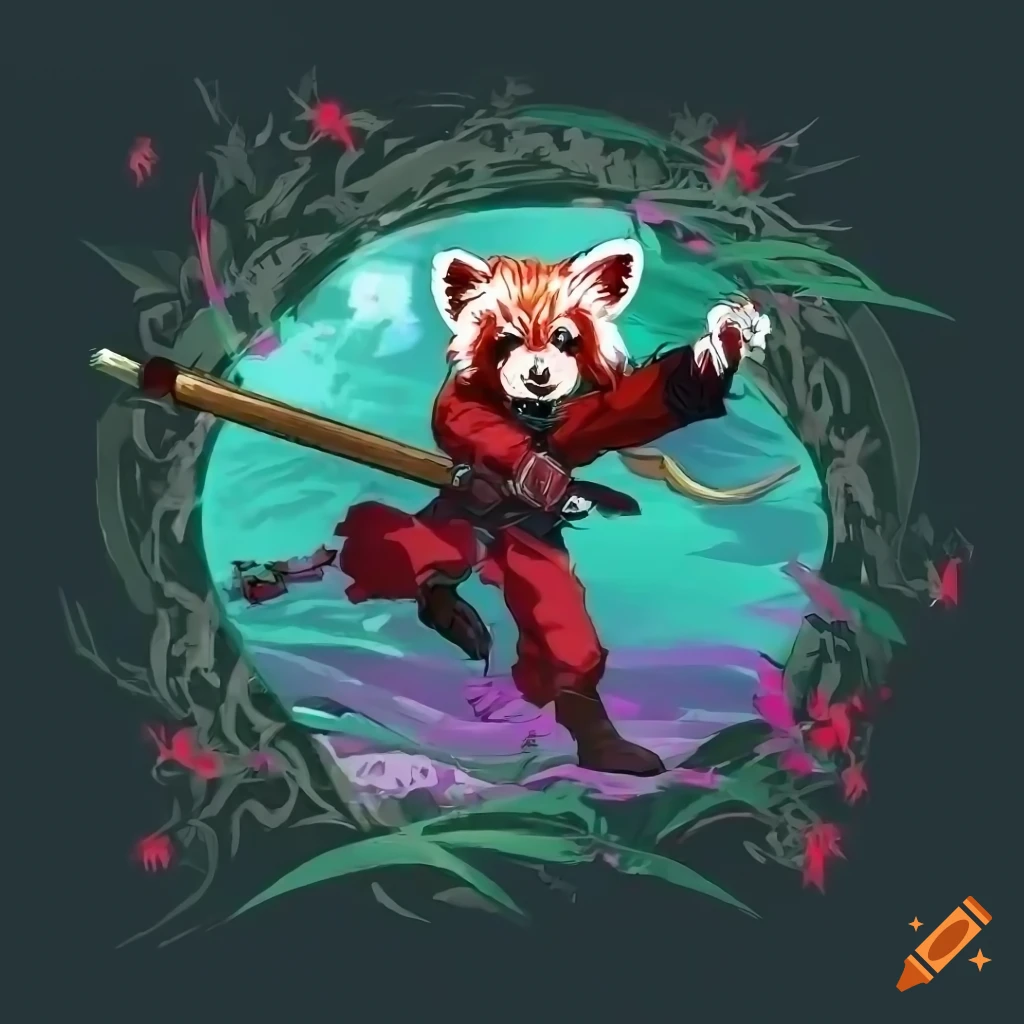 Stylised Red Panda Martial Artist in a fantastical action-packed scene ...