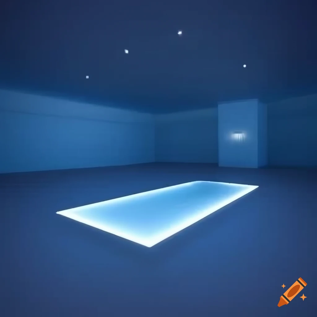 Minimalist white room with ice-blue lighting