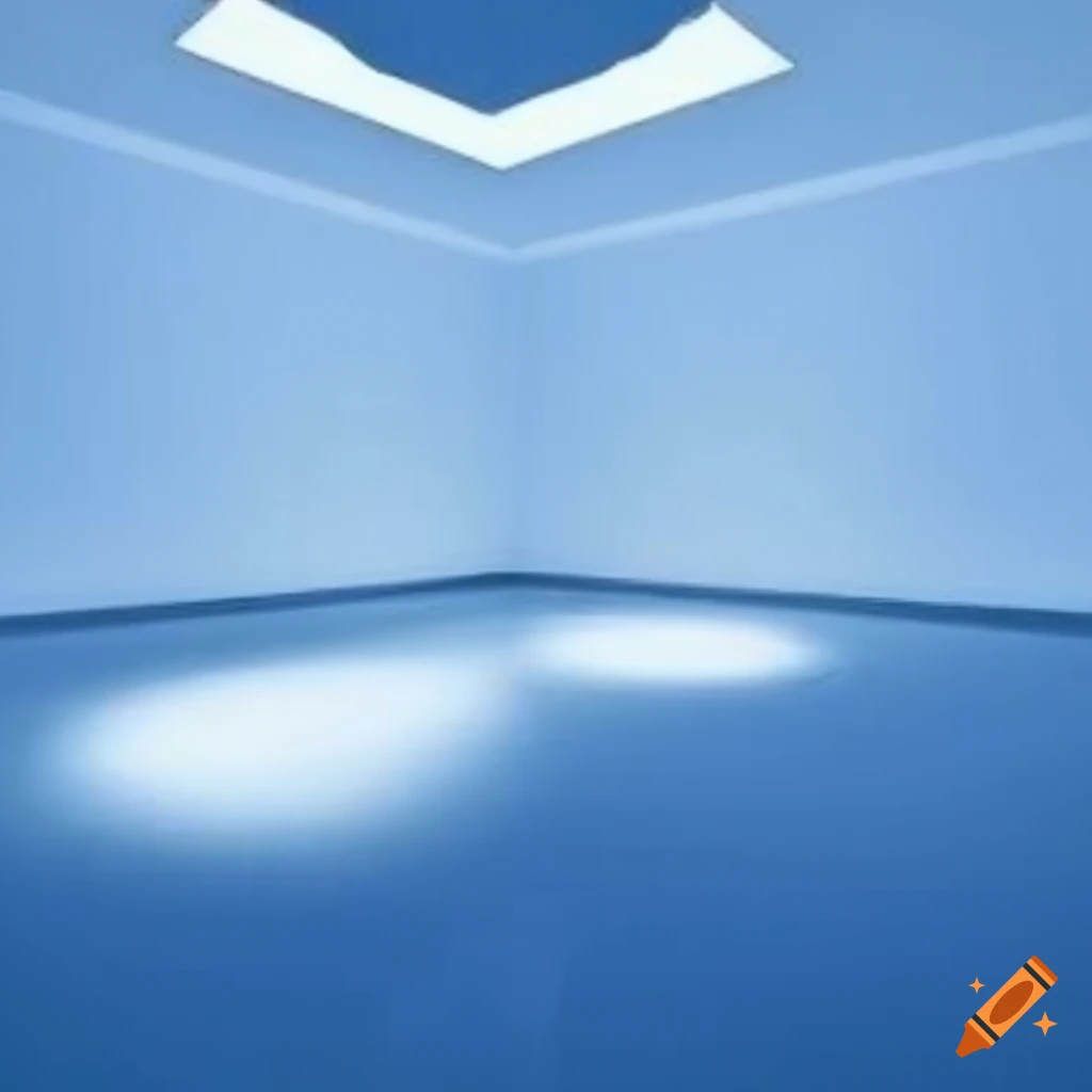 Liminal white room illuminated by ice-blue lights on Craiyon