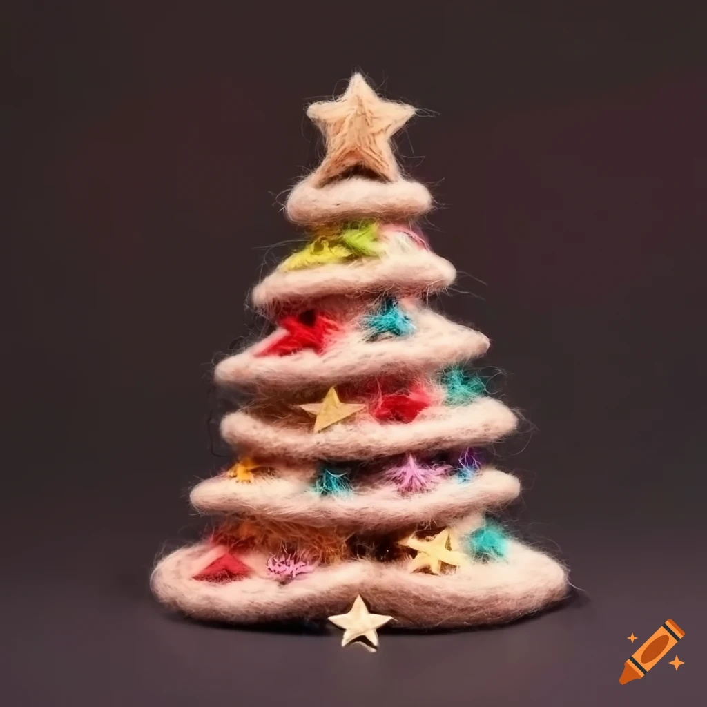 Christmas tree with felted wool stars, cute and ultra detailed