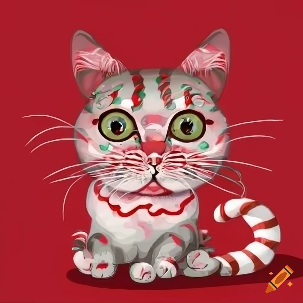 Adorable peppermint pattern cat with candy cane stripes and peppermint ...