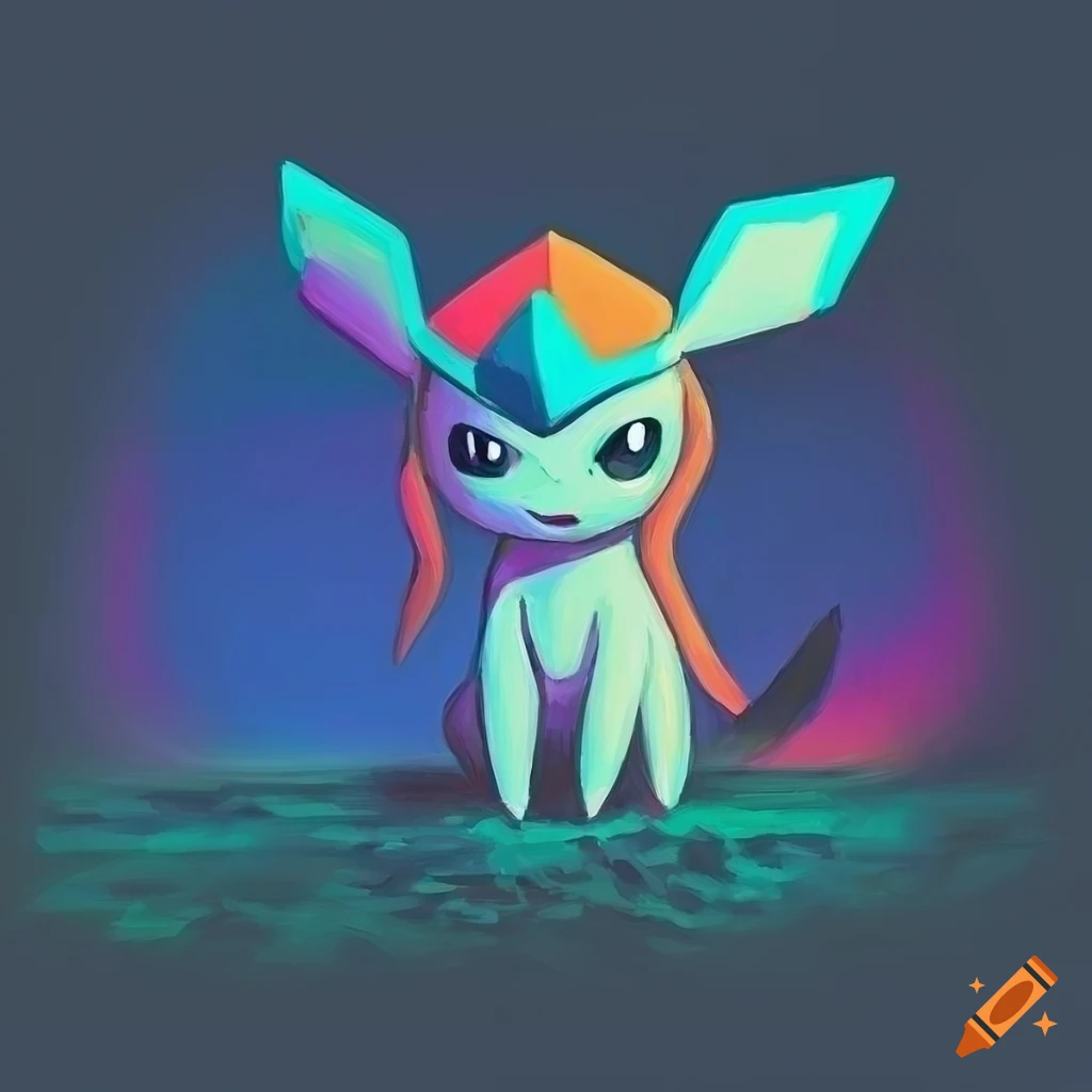 Vaporwave style oil paint illustration of glaceon, the pokemon on Craiyon
