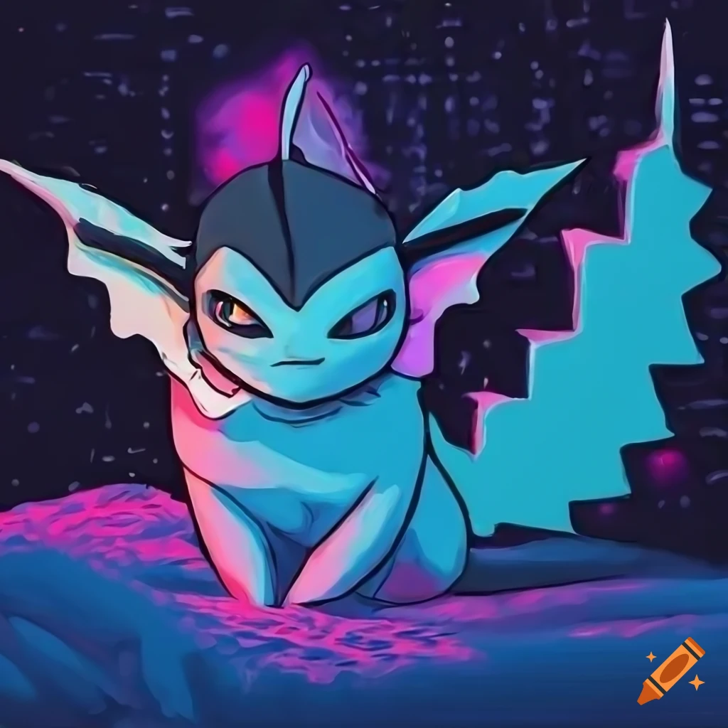 Vaporeon Pokemon in vaporwave oil paint style on Craiyon