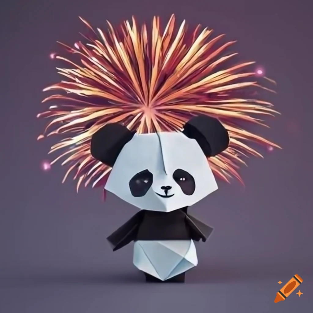 Fireworks with a cute panda and origami art on Craiyon