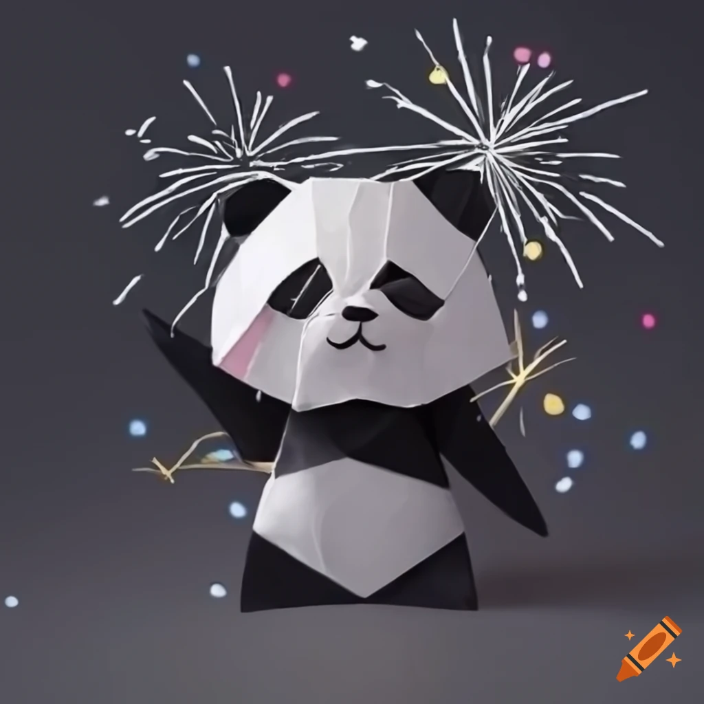 Cute panda with fireworks and origami art on Craiyon