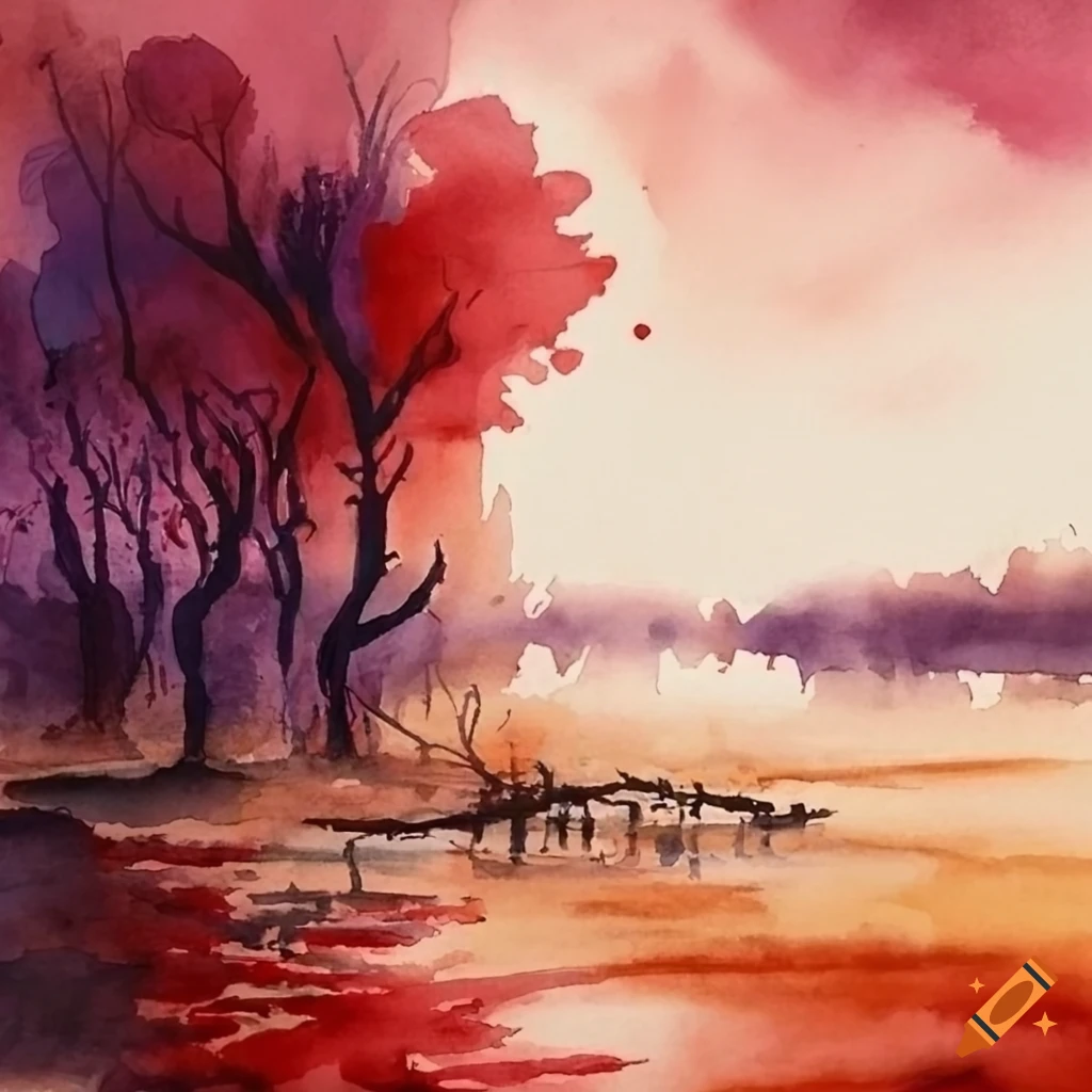 Landscape watercolor painting of a quagmire on Craiyon