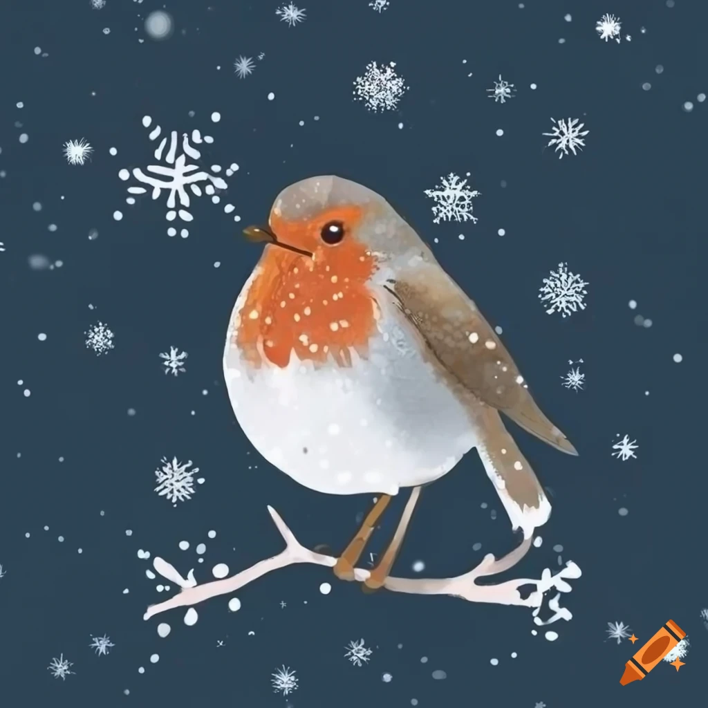 Minimalist Christmas vibe with snow and cute fluffy robin on Craiyon