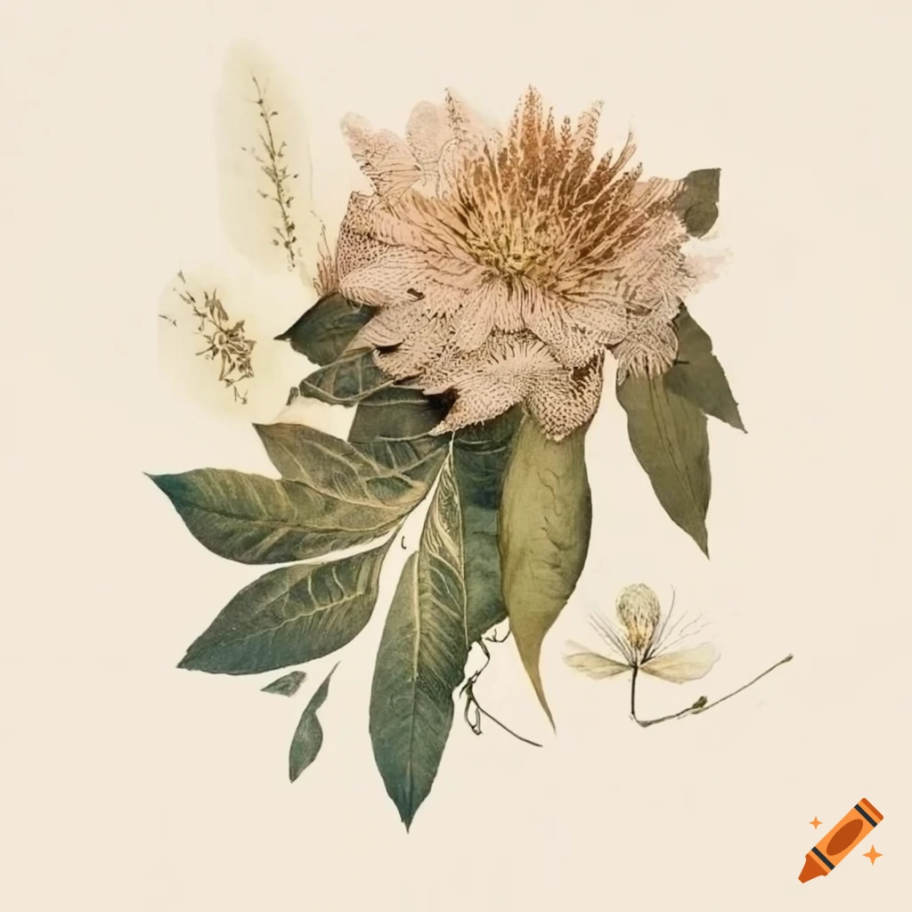 Stunning vintage botanical pressed plant artwork on Craiyon