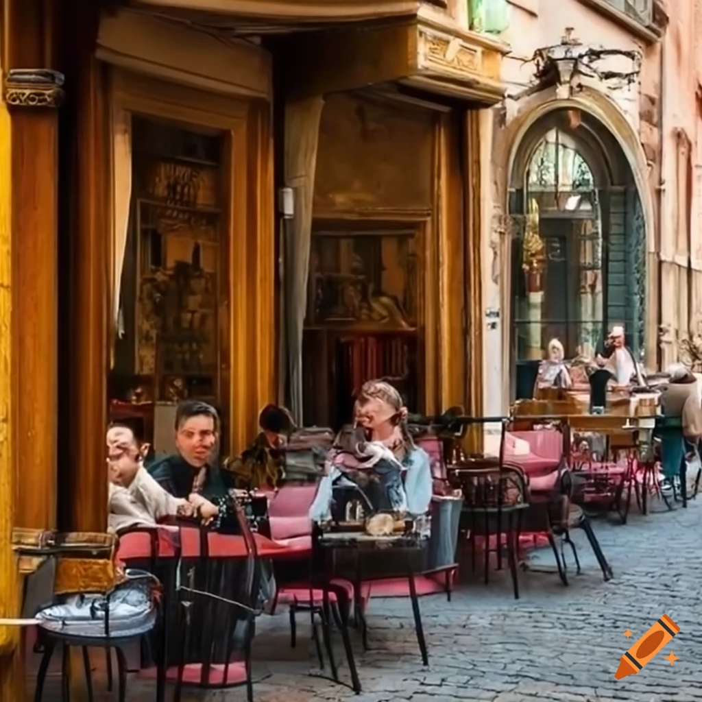 European style city square with outdoor cafes and tables on Craiyon