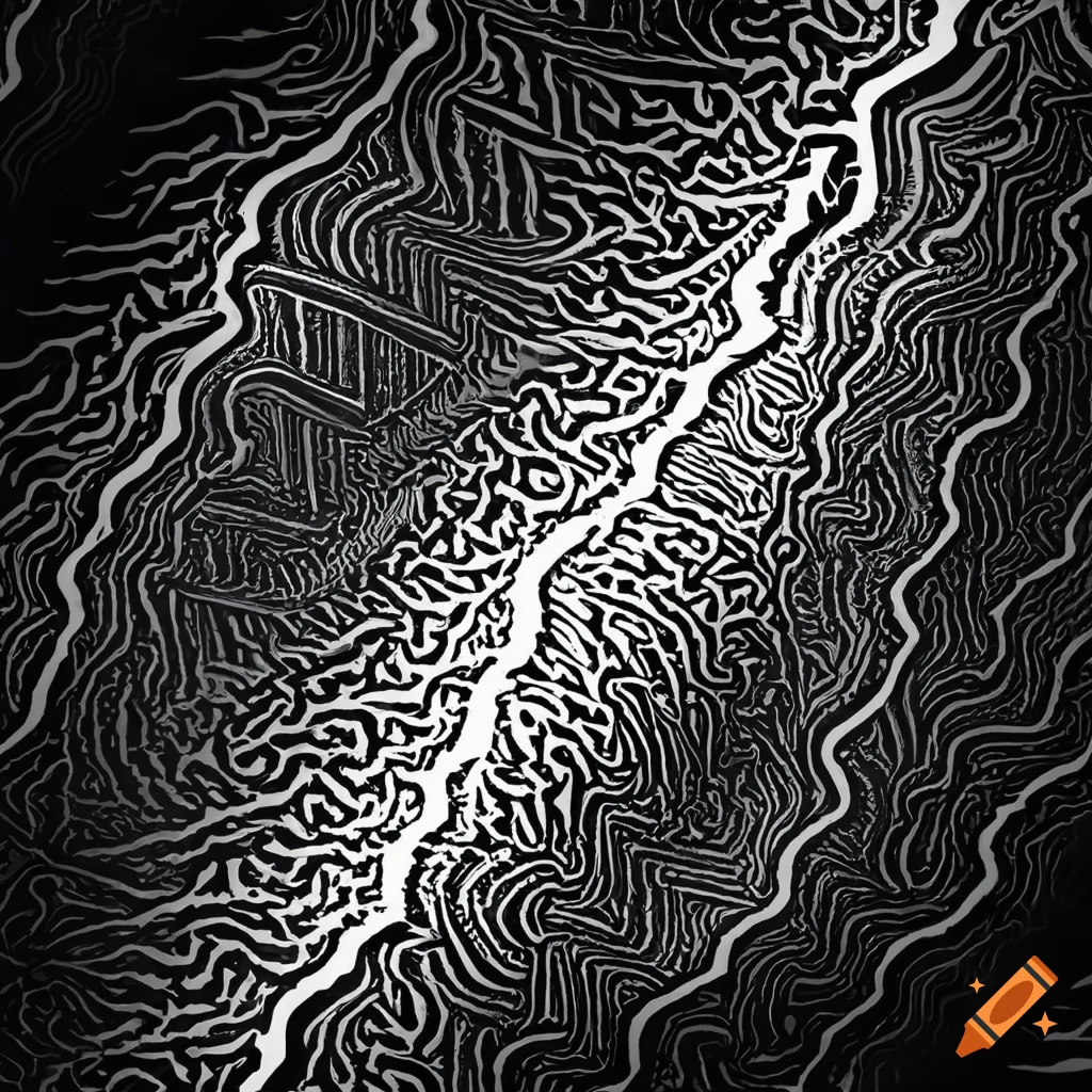 Sharp black and white topographical Damascus pattern with lightning ...