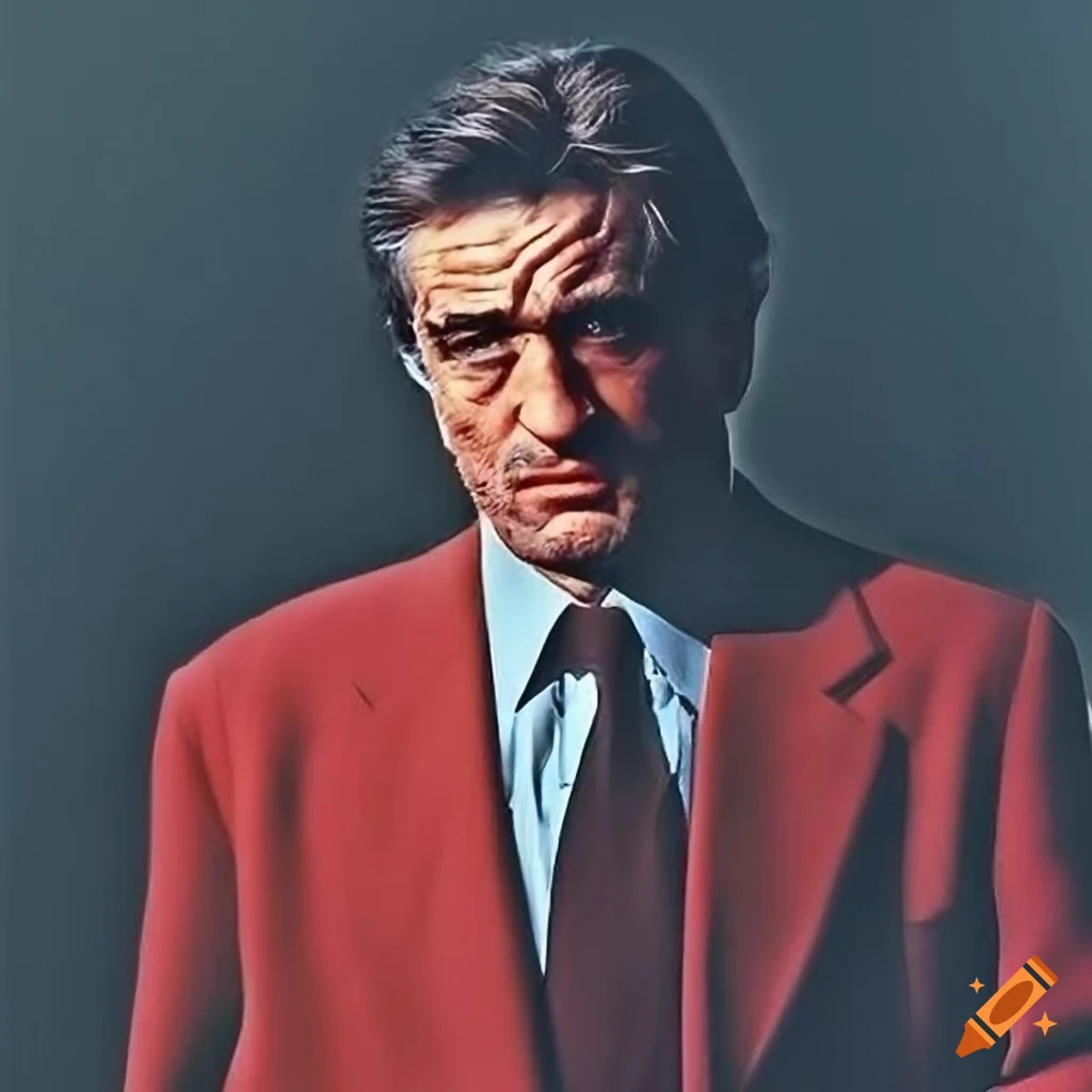 Robert de niro in red suit with a five o'clock shadow on Craiyon