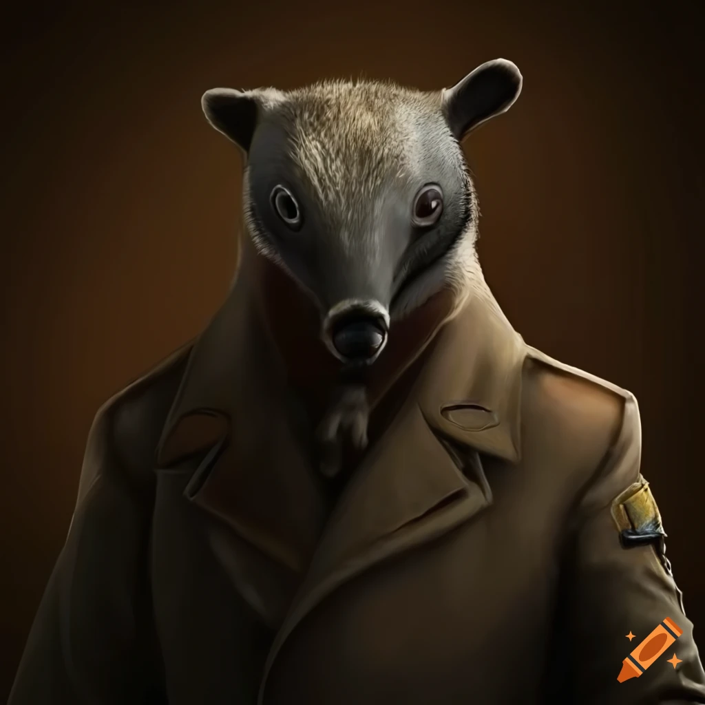 Photorealistic fantasy art of a distinguished tall human-anteater ...