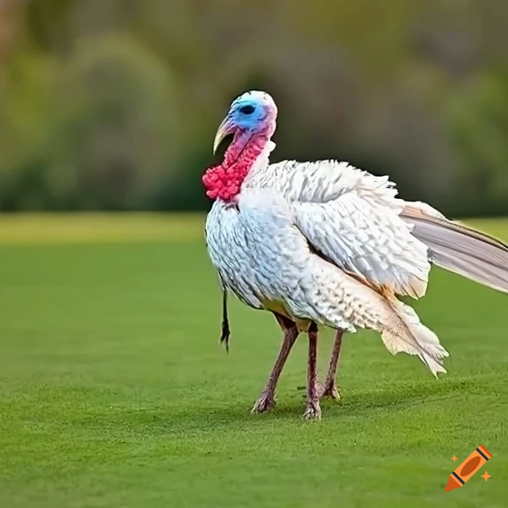 Unique white turkey with three legs captured in sunlight on Craiyon