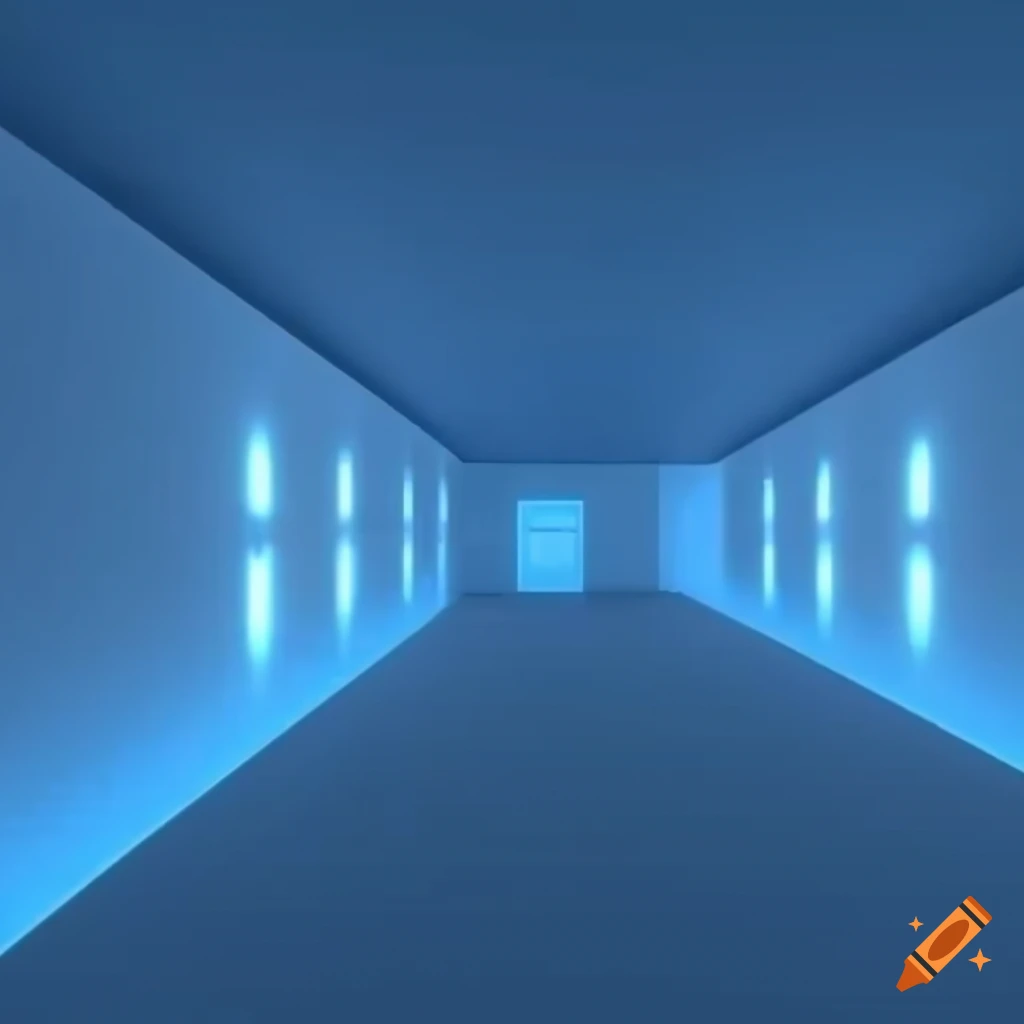 Surreal white room with ice-blue lighting and illogical design on Craiyon