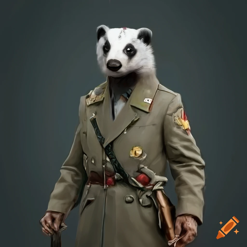 Photorealistic portrait of a human-badger hybrid in a sharp suit on Craiyon