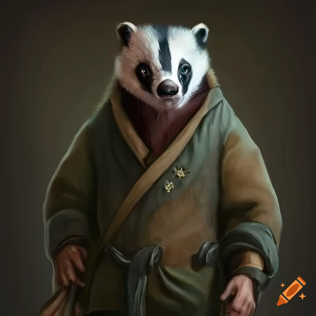 Photorealistic portrait of a human-badger hybrid in a suit on Craiyon