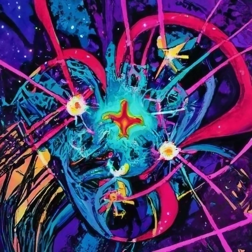 Cosmic, comic abstract inspired, 2-d, art on Craiyon