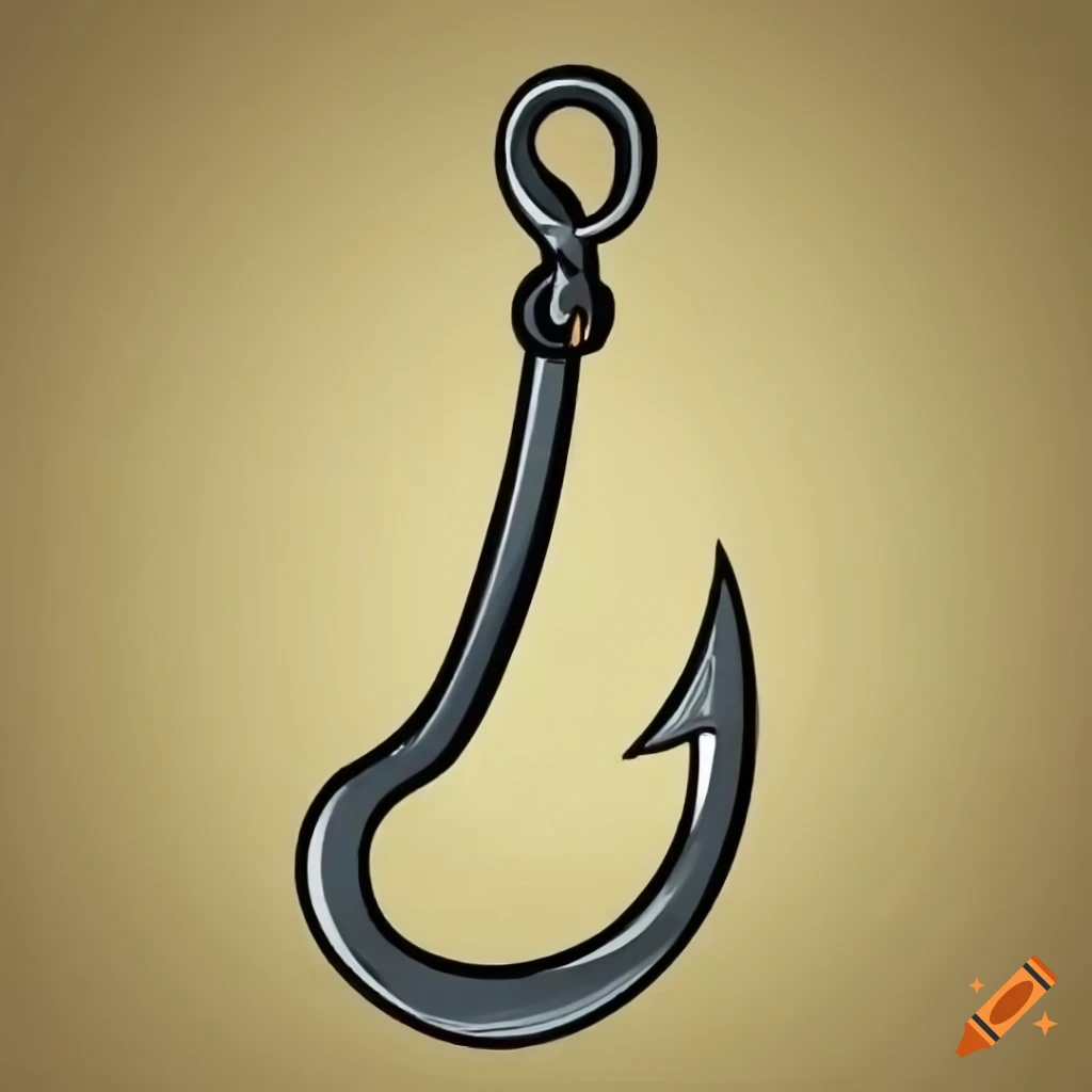 Cartoon fishing hook illustration on Craiyon