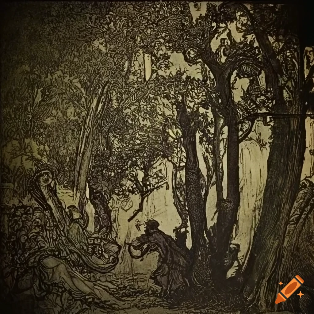 Detailed illustration with film grain and mild mucha-inspired rococo ...