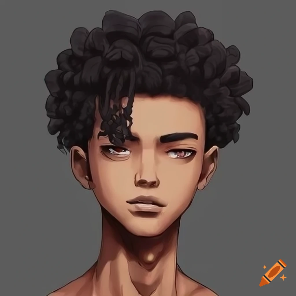 Japanese Anime Inspired Male Character With Dark Brown Skin And Black