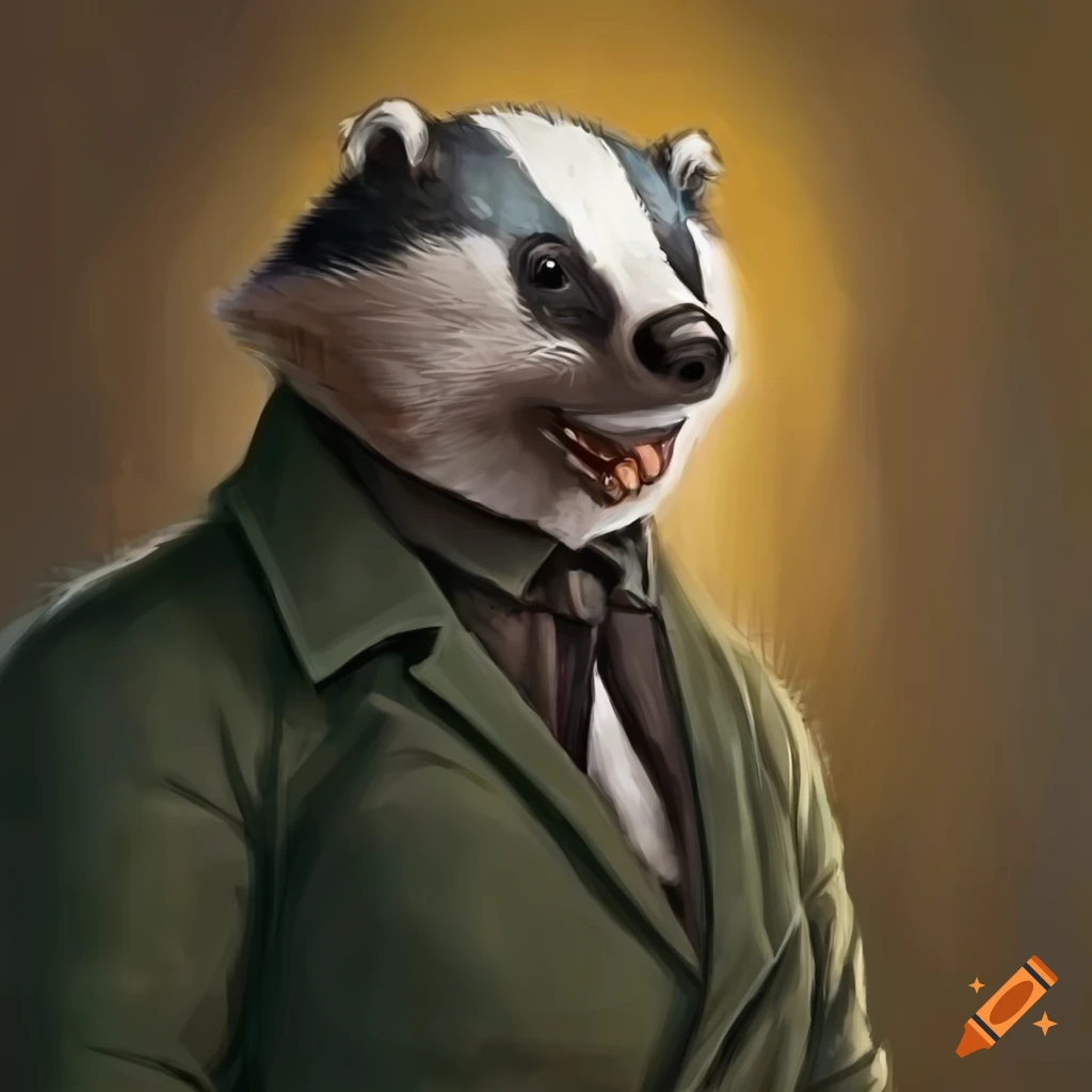 Distinguished human-badger hybrid in a sharp suit on Craiyon